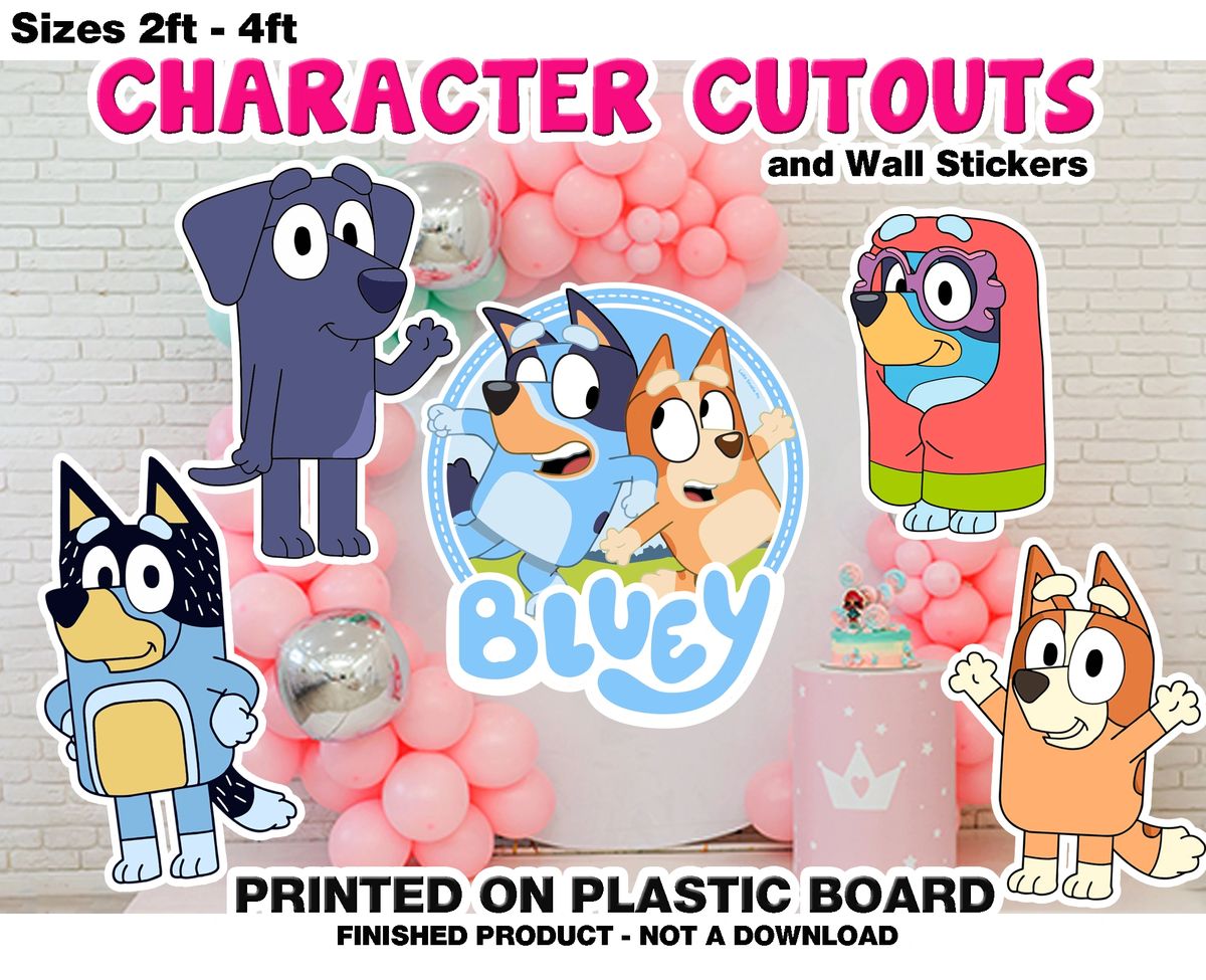 Bluey Cartoon Plastic Cut Outs (choose any 2 characters)
