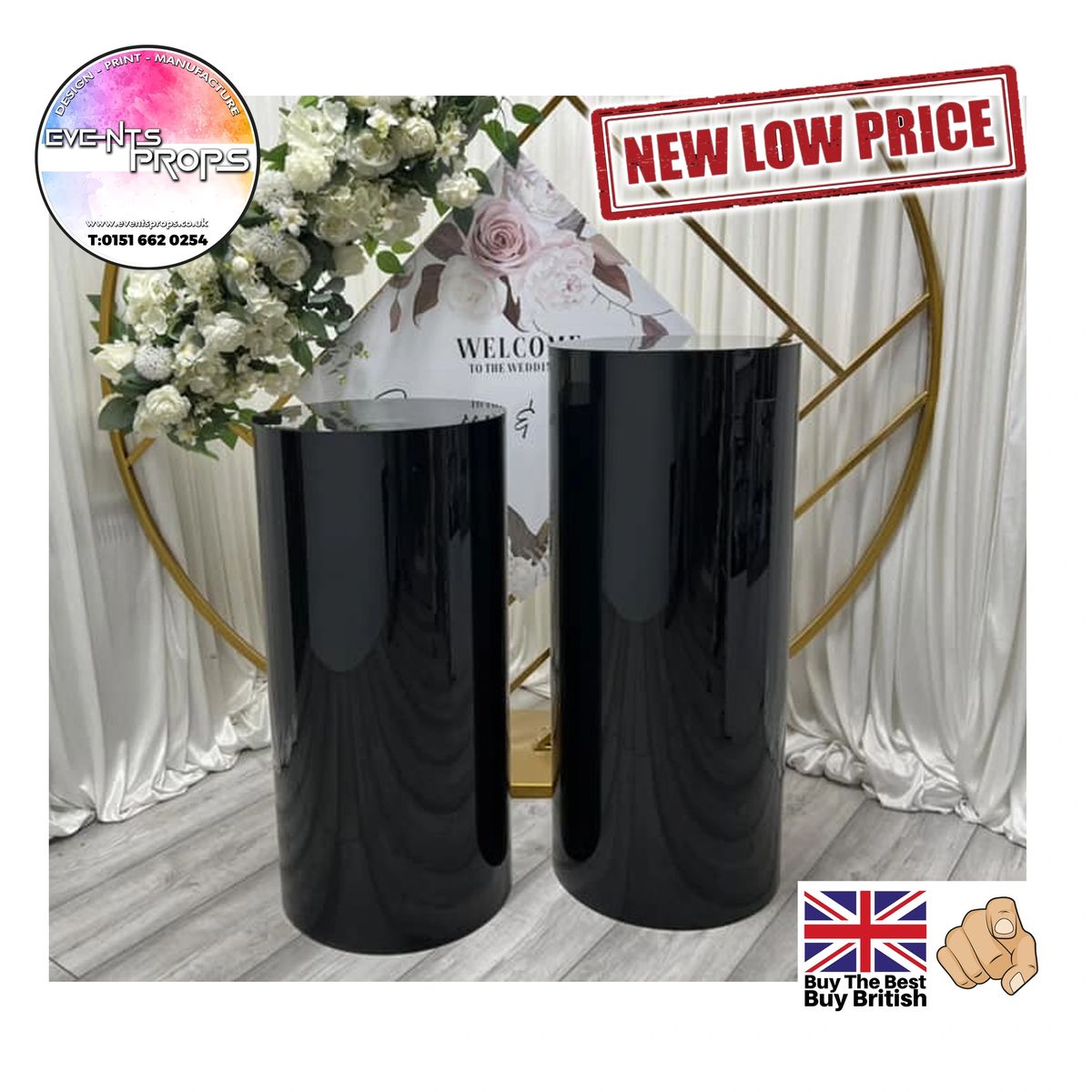 Black Gloss Round Podium Display Pillar Plinths, Baby Shower, Wedding ...