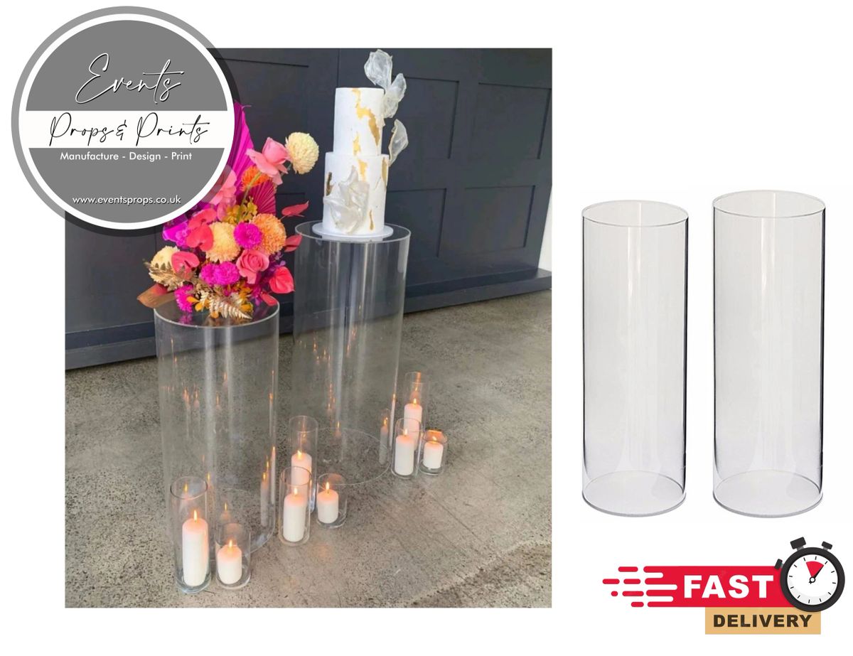 Set of 2 Clear Round Acrylic Plinth Display Podiums