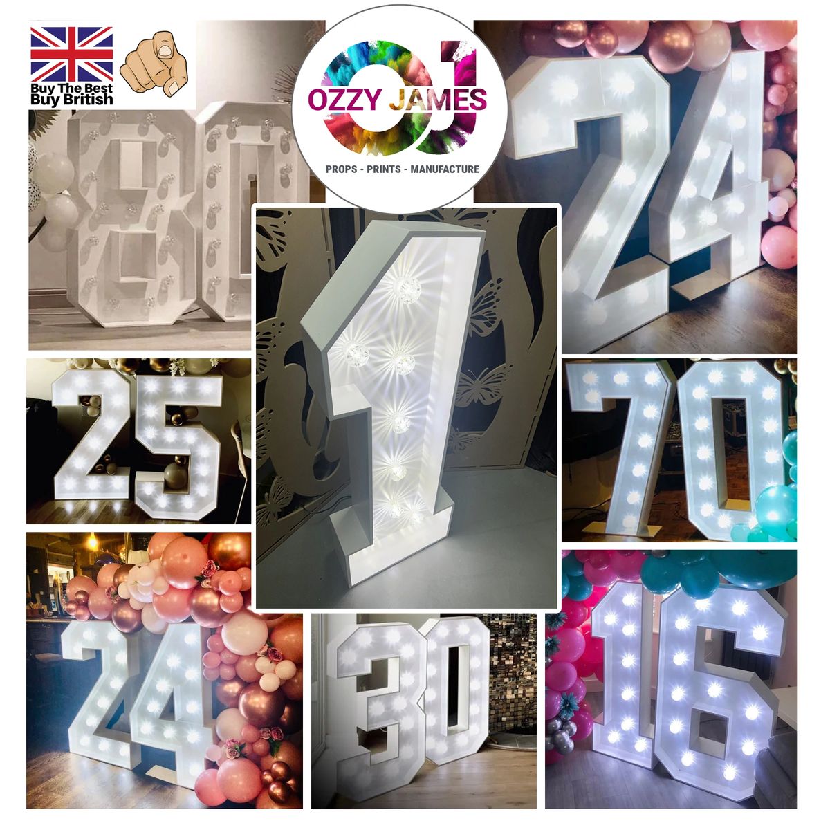Full Set Of 10 L.E.D Light Up Numbers (0-9)