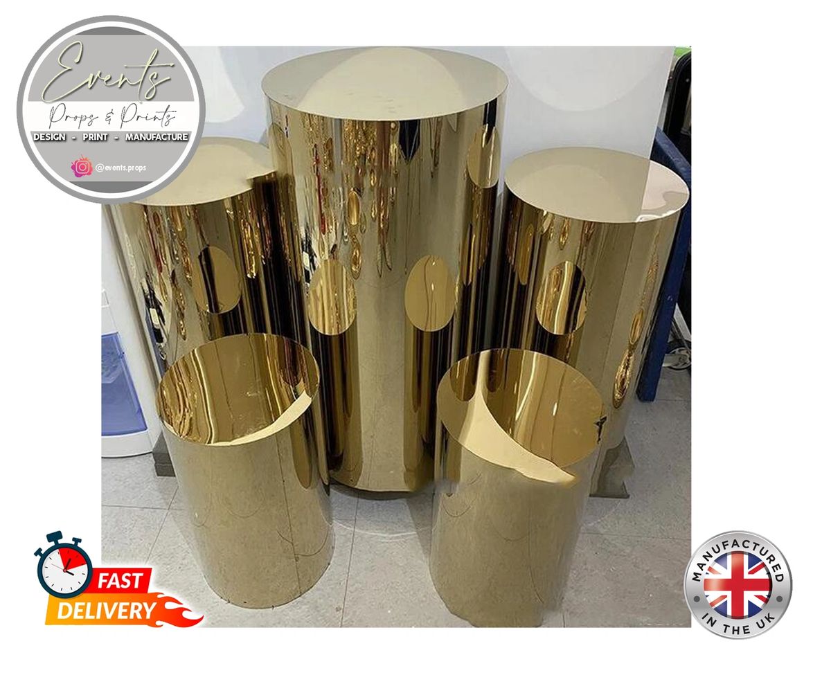 Gold Mirrored Podium Display Pillar Plinths, Baby Shower, Wedding Cake ...
