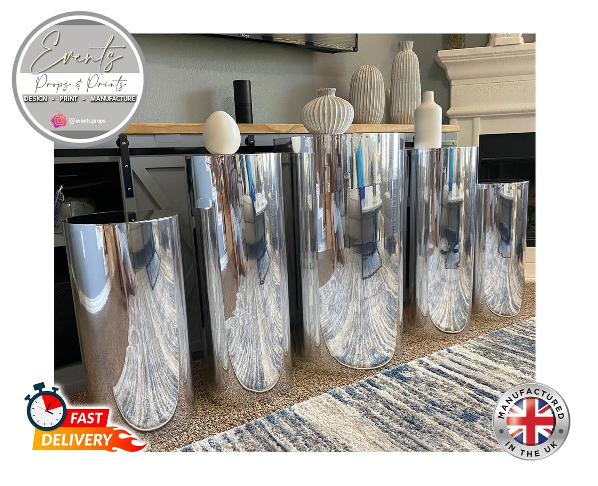 Set Of 3 Round Mirrored Podium Display Plinths, Baby Shower, Wedding ...