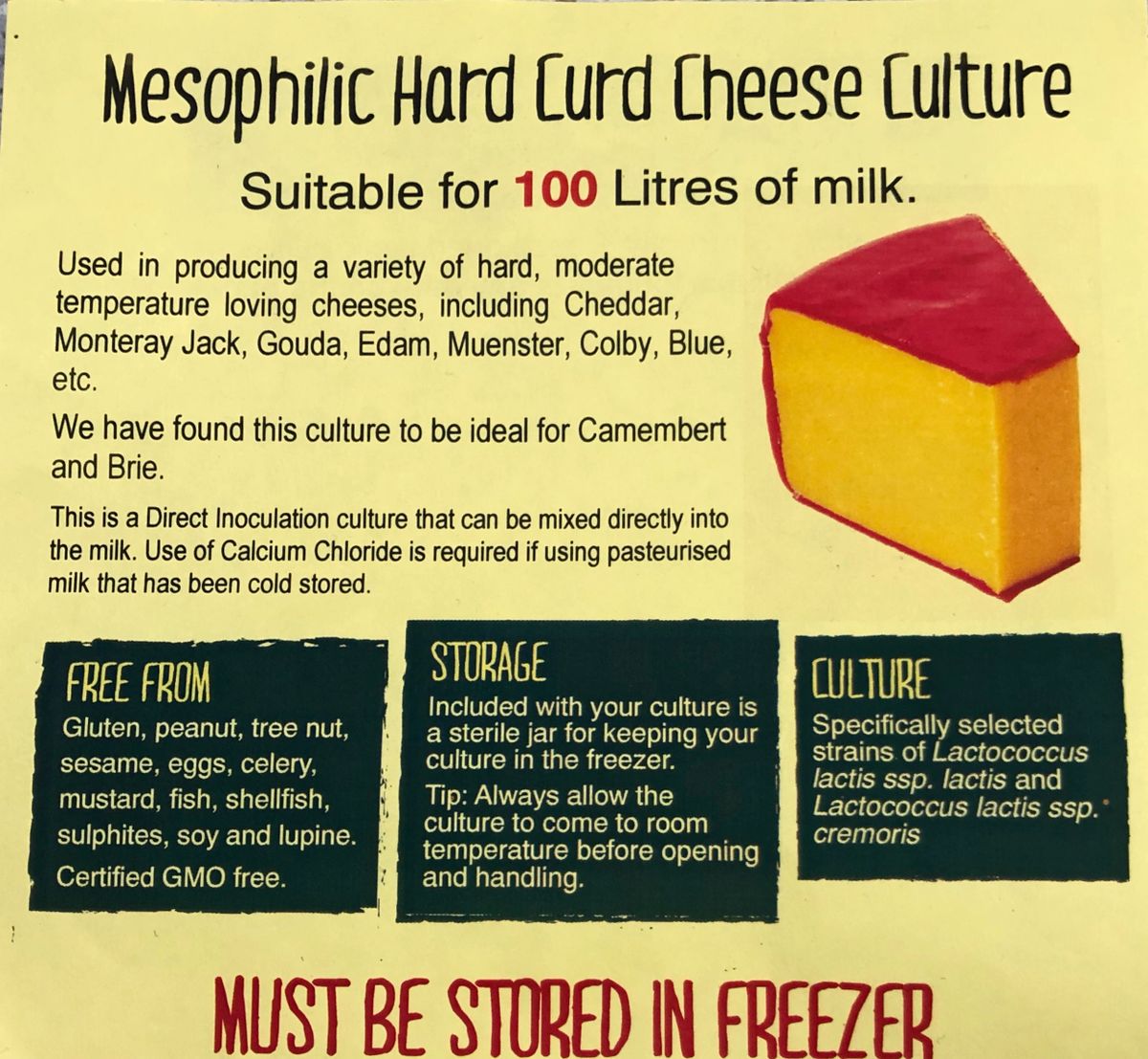Mesophilic Hard Curd Cheese Culture Suitable for 100 Litre of milk