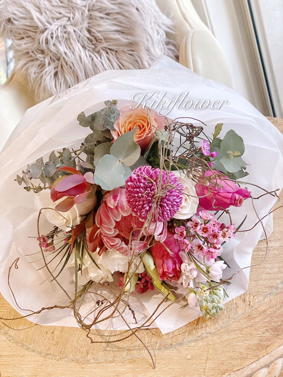 Modern Designed Native Flowers and Roses Posy with Korean Wrapping