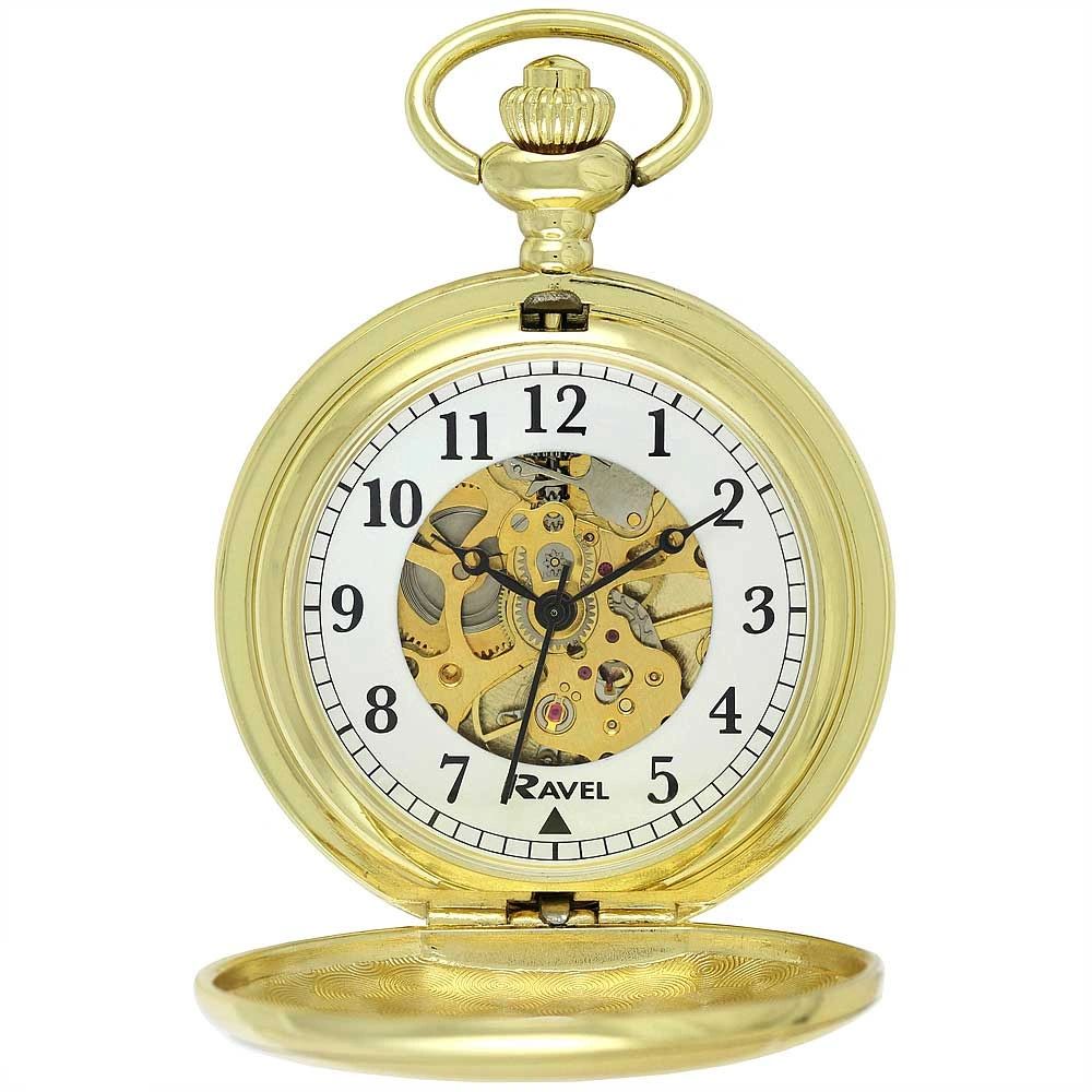 Gold Skeleton Mechanical Pocket Watch