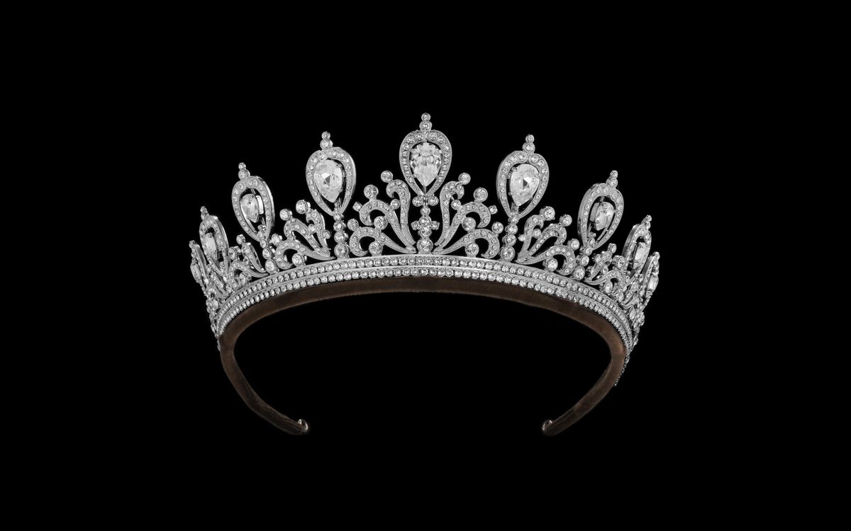 Tall Crystal Pear Shape and Scroll Tiara