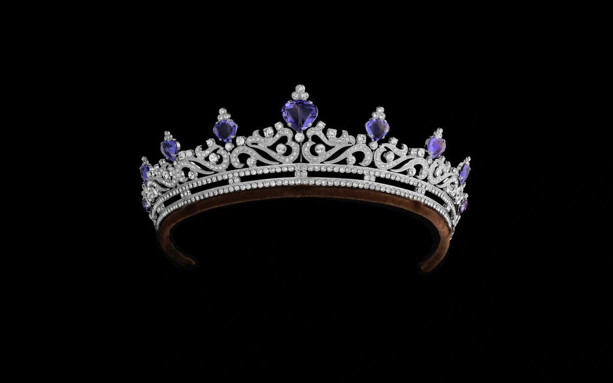 Tanzanite and Crystal Scroll Gallery Tiara