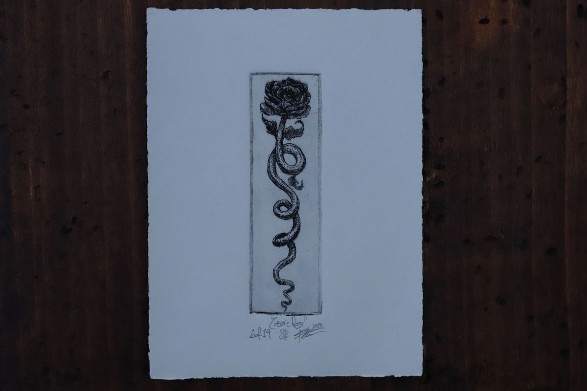 Cosmic Rose - Dry Point Etching, Intaglio Print