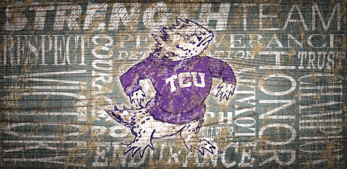 TCU Horned Frog Distressed Heritage Word Collage Sign