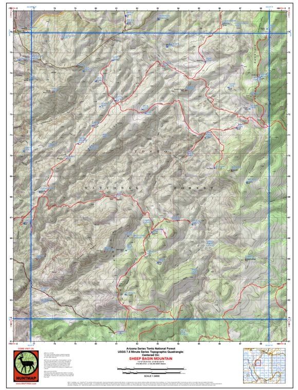 Single Custom Center USGS 1:24,000 scale topo HuntMap