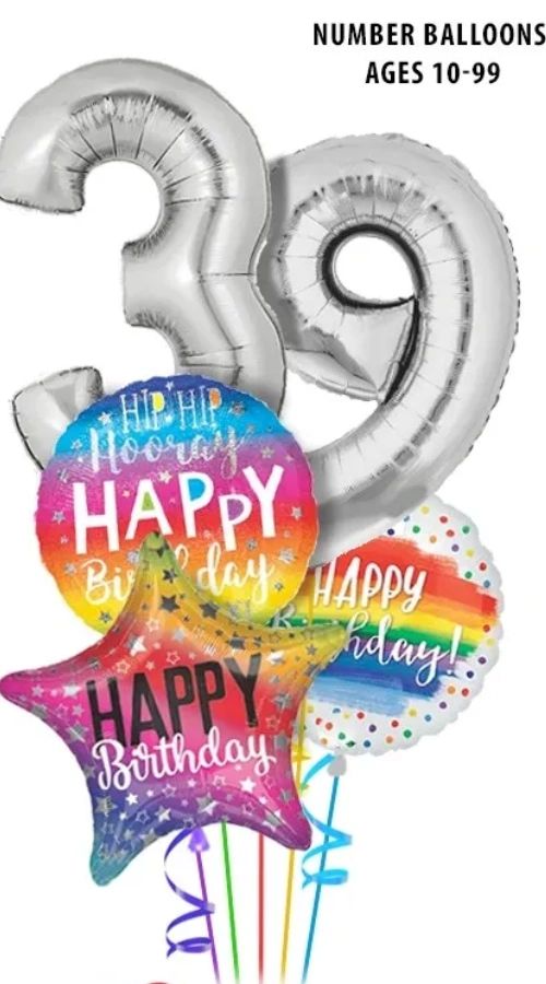 Custom Age Big Numbers Combo Birthday Bouquet (5 Balloons)