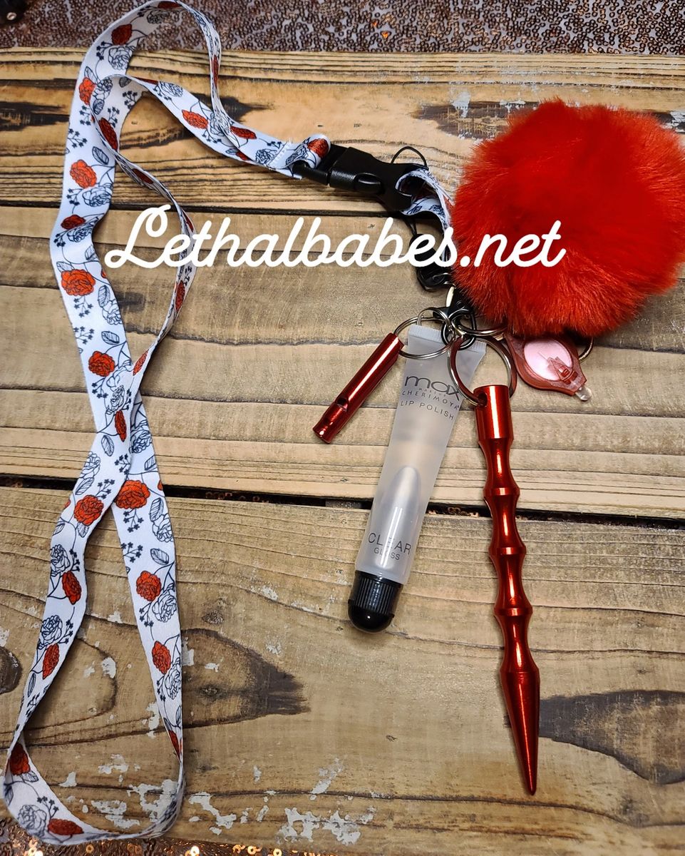 Red Rose Keychain w whistle