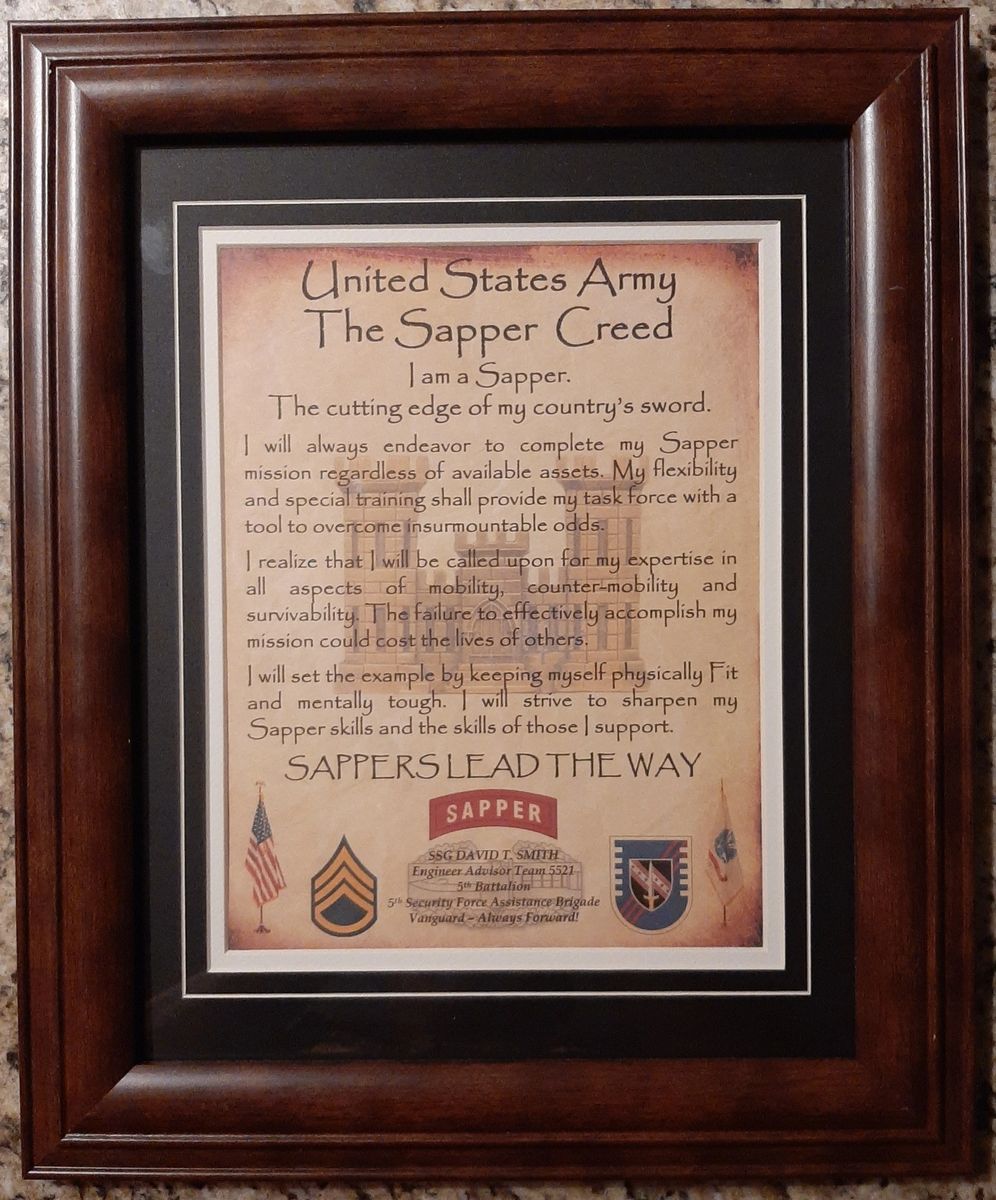 BEST US Army Sapper Creed Aged Parchment Framed Matted PERSONALIZED ...
