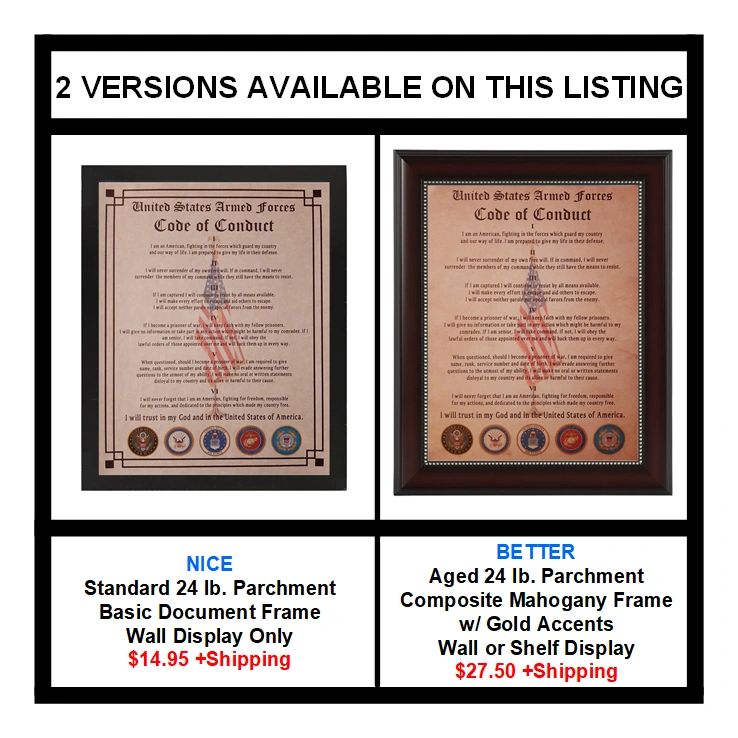 NICE or BETTER US Military Code of Conduct All Branches PERSONALIZED ...
