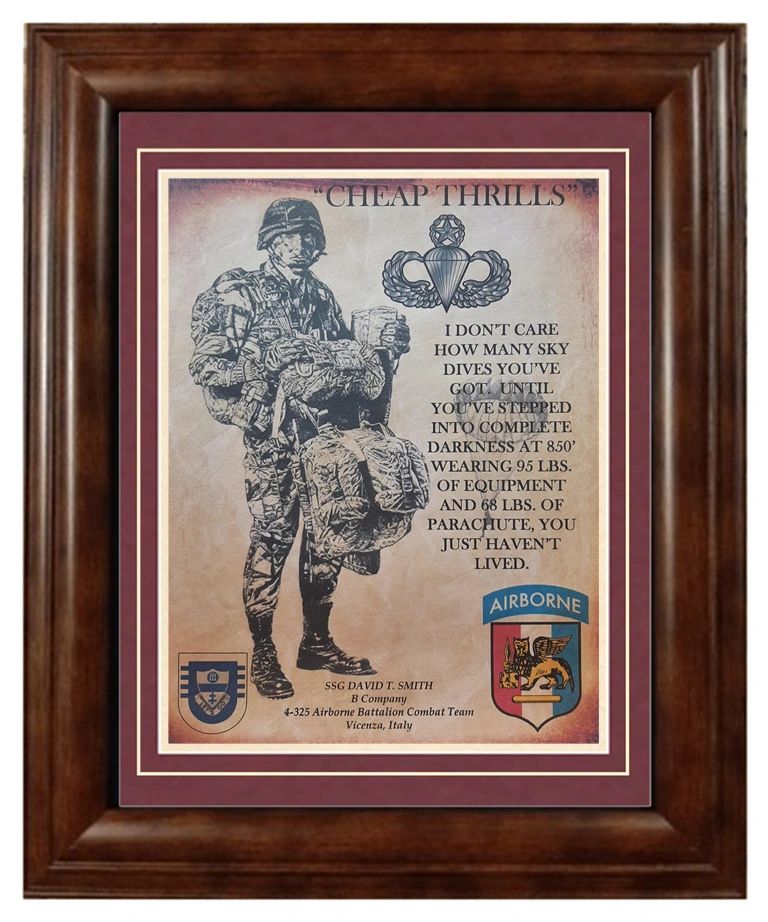 BEST US Army Airborne "Cheap Thrills" SETAF Aged Parchment Framed ...