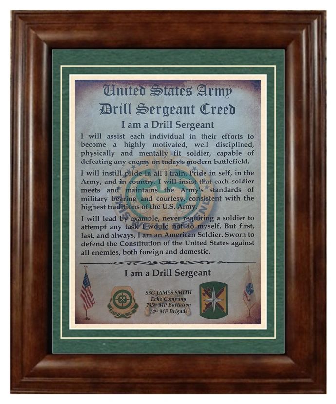 BEST US Army Drill Sergeant's Creed Aged Parchment Framed Matted ...