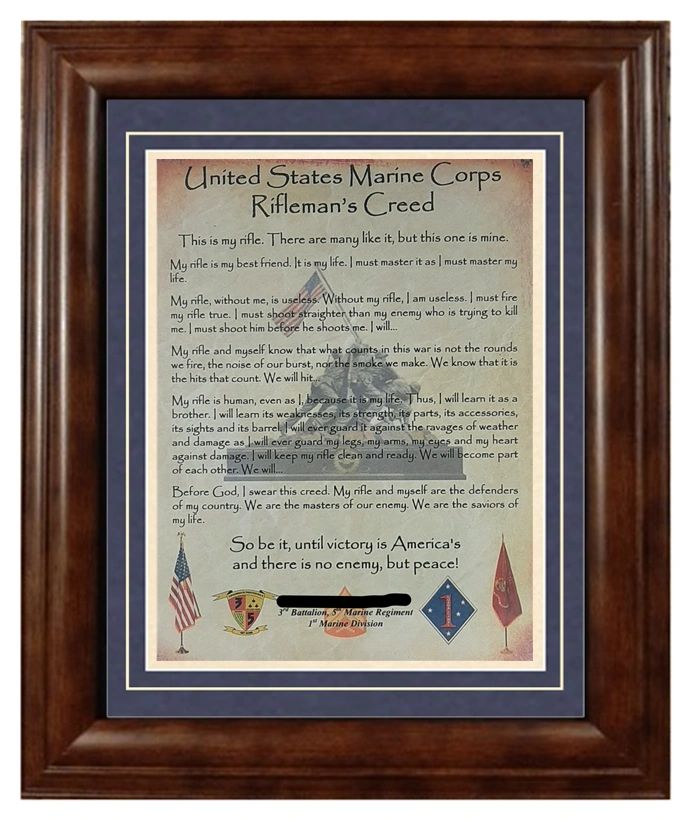 BEST US Marine Corps RIFLEMAN'S CREED Aged Parchment Framed Matted ...