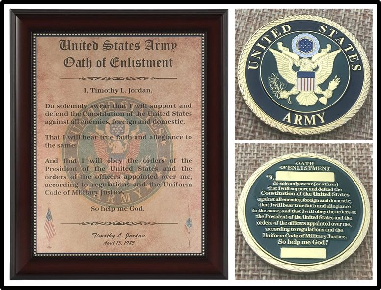 BETTER US Army Oath of Enlistment Certificate AND Coin (Certificate is ...