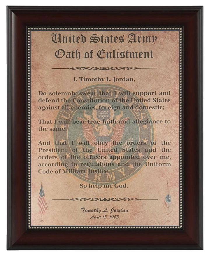 BETTER US Army Oath of Enlistment Aged Parchment Framed PERSONALIZED ...