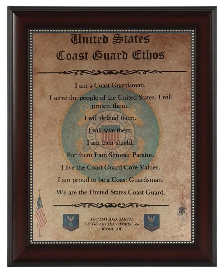 BETTER US Coast Guard ETHOS Aged Parchment Framed PERSONALIZED (with ...
