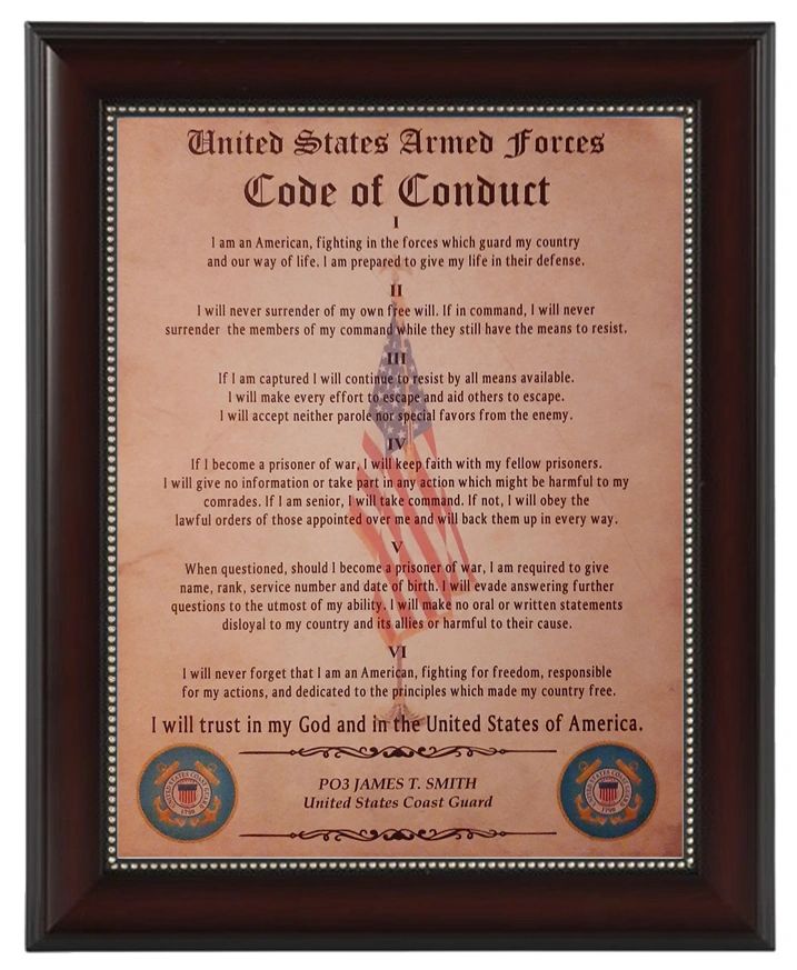 BETTER US Coast Guard Code of Conduct Aged Parchment Framed ...