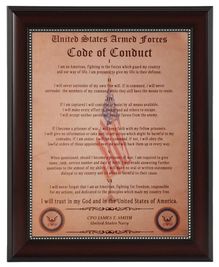 BETTER US Navy Code of Conduct Aged Parchment Framed PERSONALIZED (with ...