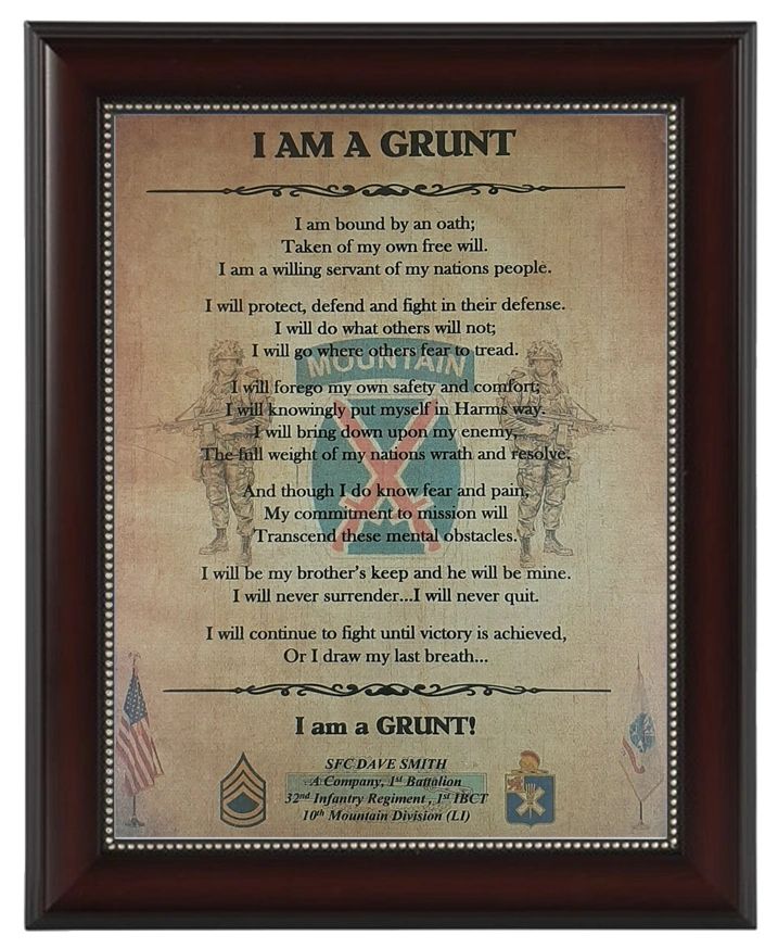 BETTER US Army Infantry "I am a Grunt" Aged Parchment Framed ...