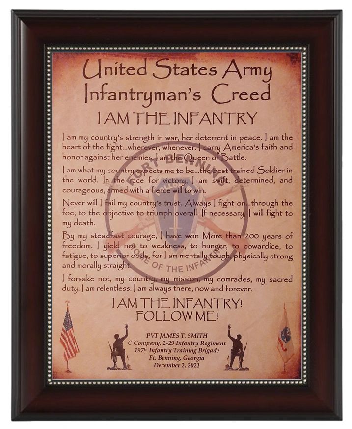 BETTER US Army Infantryman's Creed Aged Parchment Framed PERSONALIZED ...