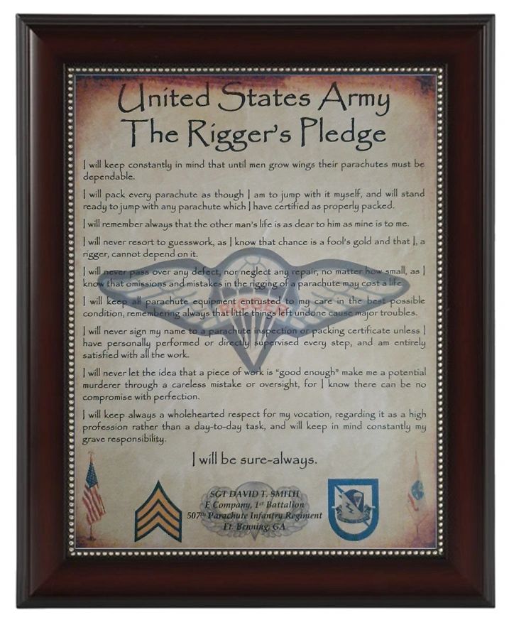 BETTER US Army Airborne Rigger's Pledge ALL UNITS AVAILABLE Aged ...