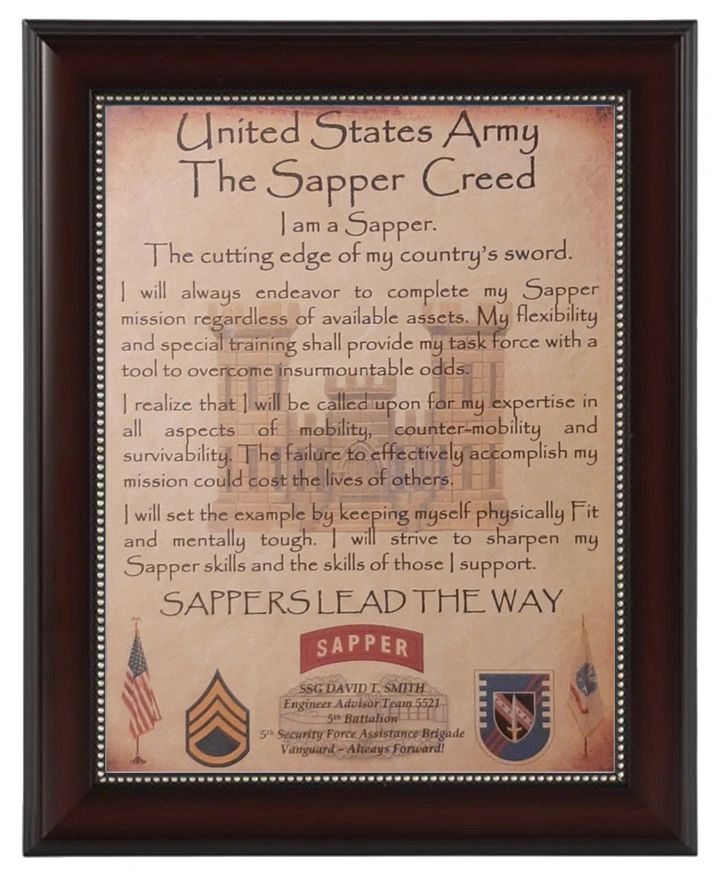 BETTER US Army Sapper Creed Aged Parchment Framed PERSONALIZED (with ...
