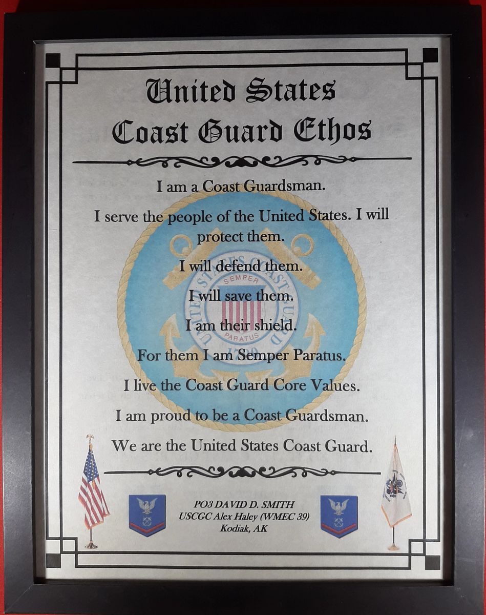 NICE or BETTER US Coast Guard ETHOS Framed PERSONALIZED (with Coin Option)