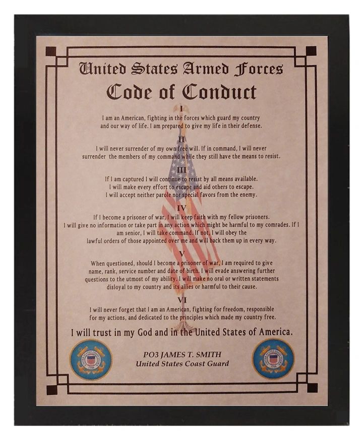 NICE or BETTER US Coast Guard Code of Conduct Framed PERSONALIZED (with ...