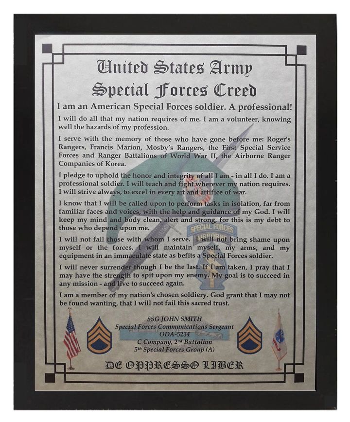 NICE or BETTER US Army Special Forces CREED Framed PERSONALIZED