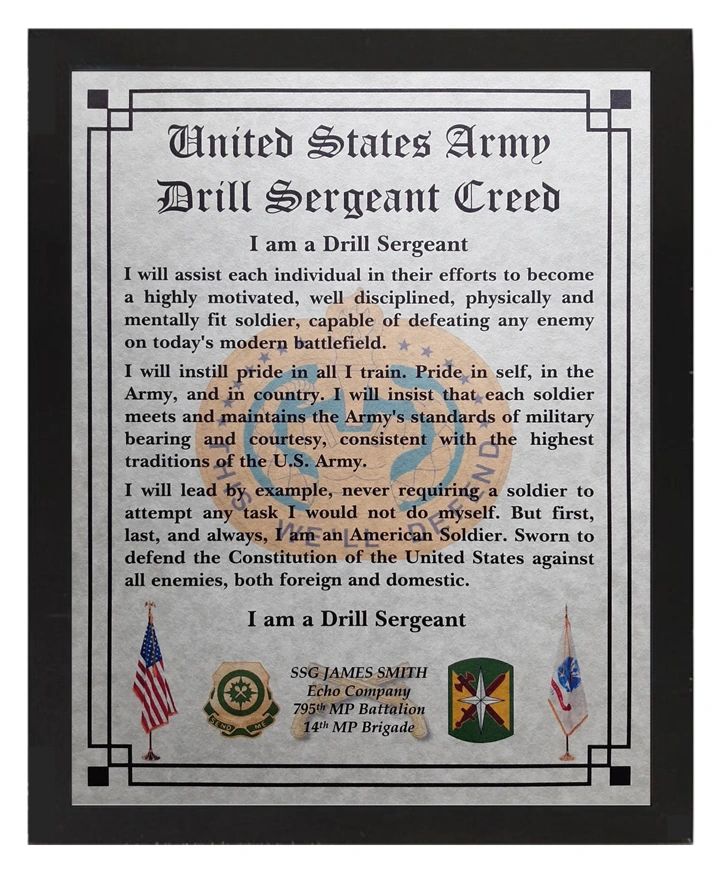 NICE or BETTER US Army Drill Sergeant's Creed PERSONALIZED (with Coin ...