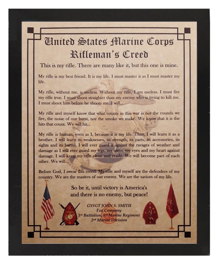 NICE or BETTER US Marine Corps RIFLEMAN'S CREED Framed PERSONALIZED ...
