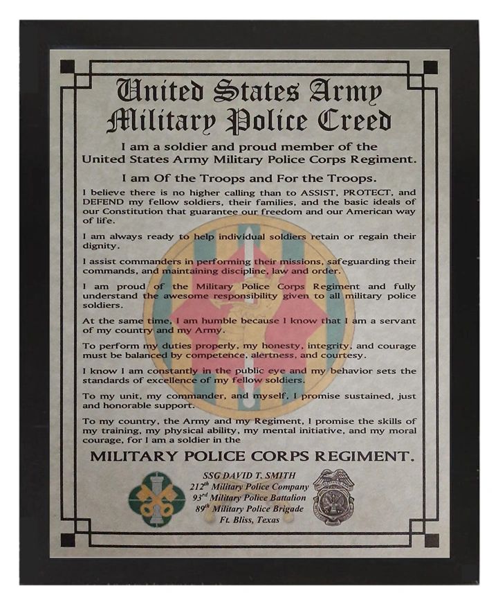 NICE or BETTER US Army Military Police MP Creed Framed PERSONALIZED ...