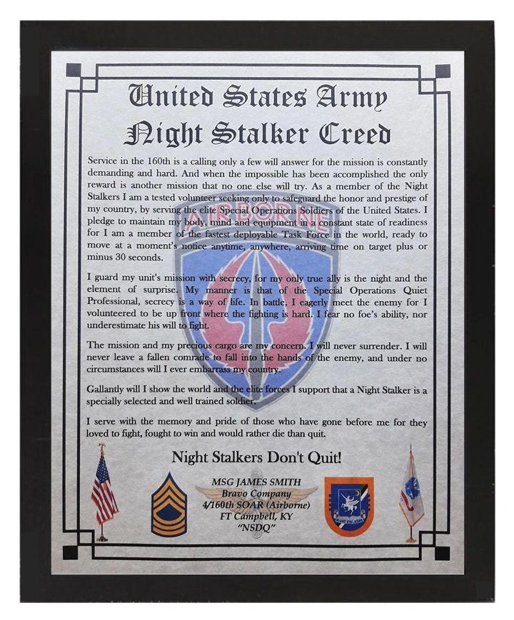 NICE or BETTER US Army 160th SOAR Night Stalkers Creed Framed ...