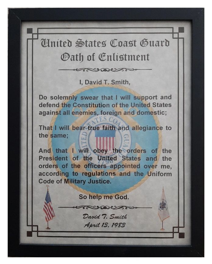 NICE or BETTER US Coast Guard Oath of Enlistment PERSONALIZED (with ...