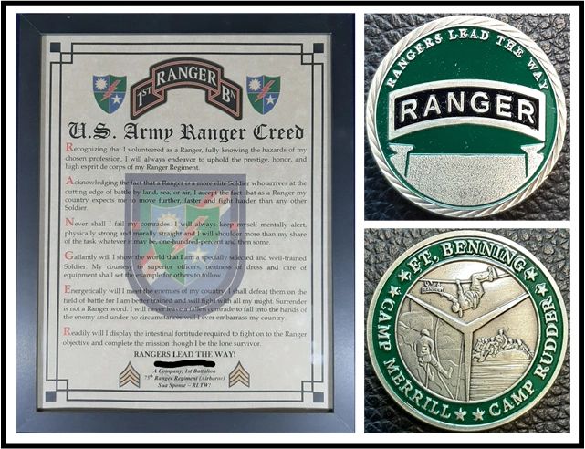 NICE US Army Ranger Creed PERSONALIZED and Ranger Coin