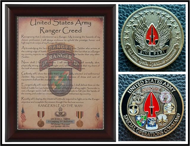 BETTER US Army Ranger Creed Aged Parchment Framed PERSONALIZED and ...