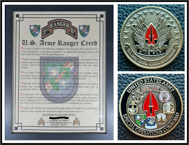 NICE US Army Ranger Creed PERSONALIZED and SOCOM Coin