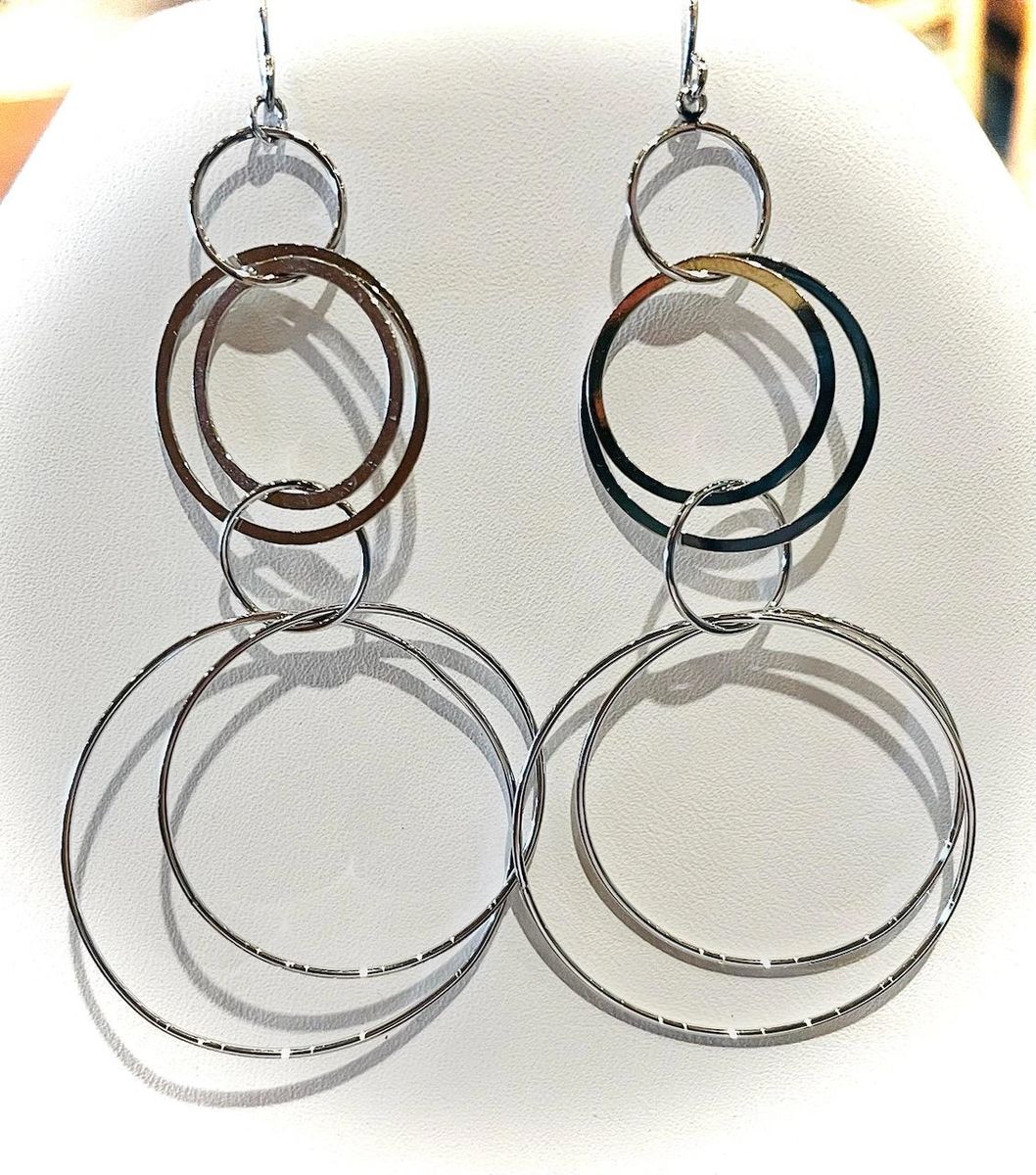 24k Rhodium Clad Dangling 3 Tier Hoop Earrings "Close Out"