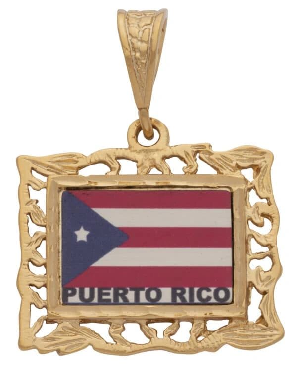 24k Gold or Rhodium Clad Large Framed Puerto Rico Flag Pendant