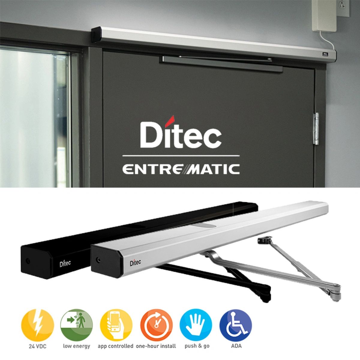 DITEC HA7 SLIM LOW ENERGY DOOR OPERATOR FOR INTERIOR DOORS (ADC-HA7-100)