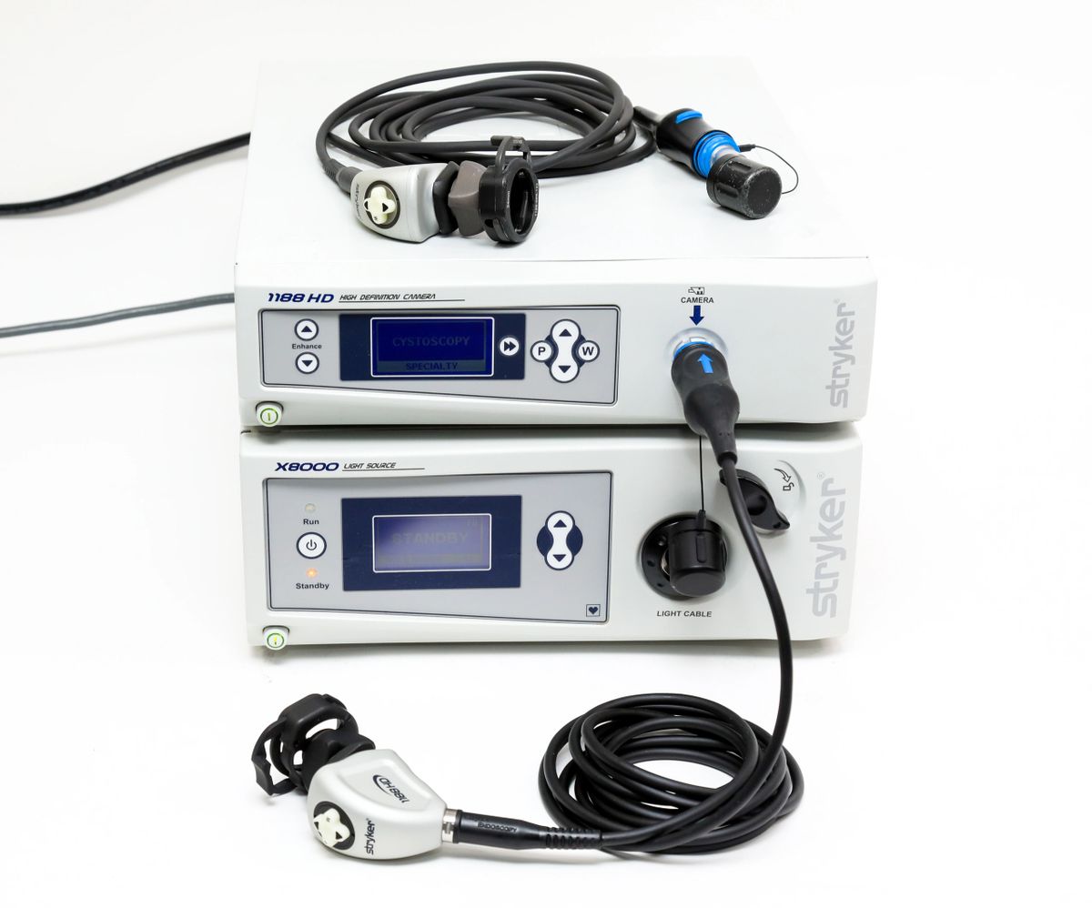 Stryker 1188 CCU with 2 Camera Heads & Couplers and X8000 Light Source ...