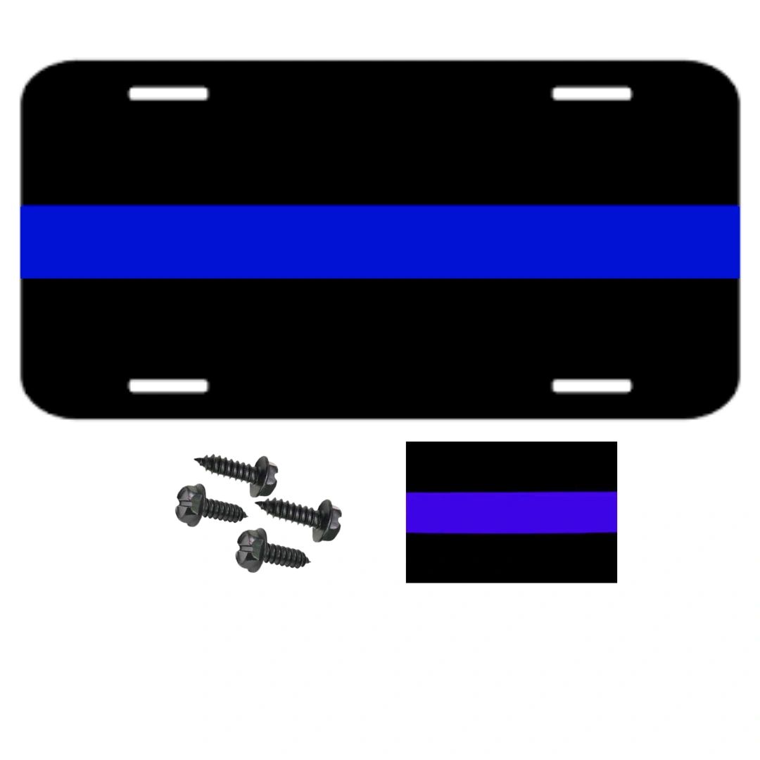 Thin Blue Line License Plate Bundle Package Including Black Screws and ...