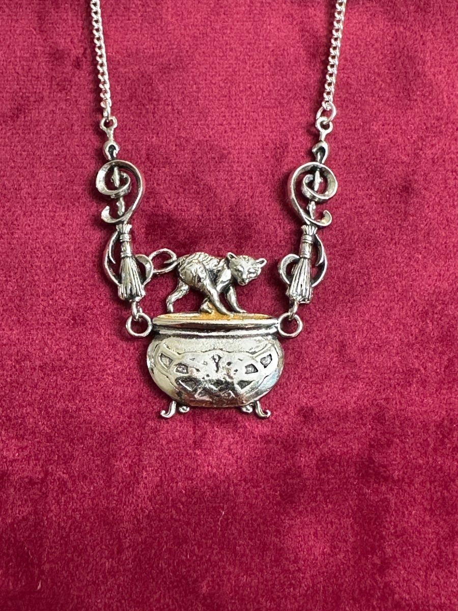 Cauldron Cat Silver Necklace Gothic Witch Pendant for Magic and ...