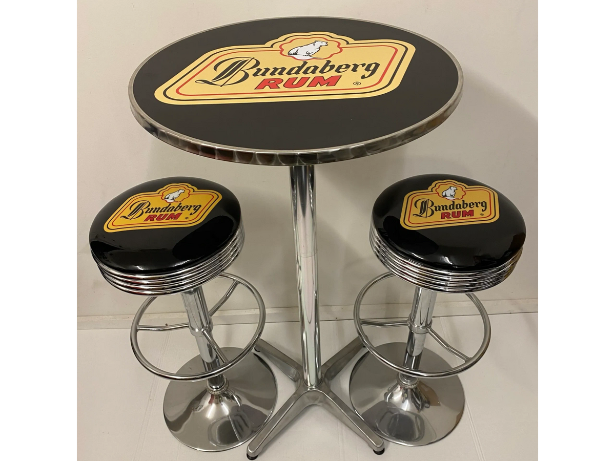 BUNDABERG RUM BAR TABLE & 2 STOOL PACKAGE