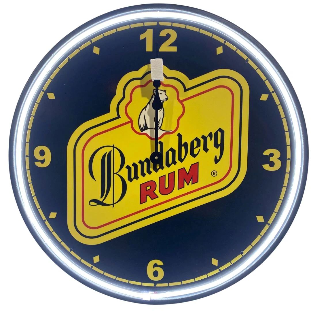 BUNDABERG RUM NEON CLOCK SIGN 650 MM DIAMETER 240 VOLT HEAVY DUTY BODY ...