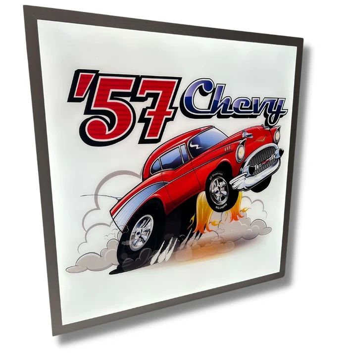 CHEVROLET 57 CHEVY ILLUMINATED FLAT PANEL LED SIGN 600 MM X 600 MM